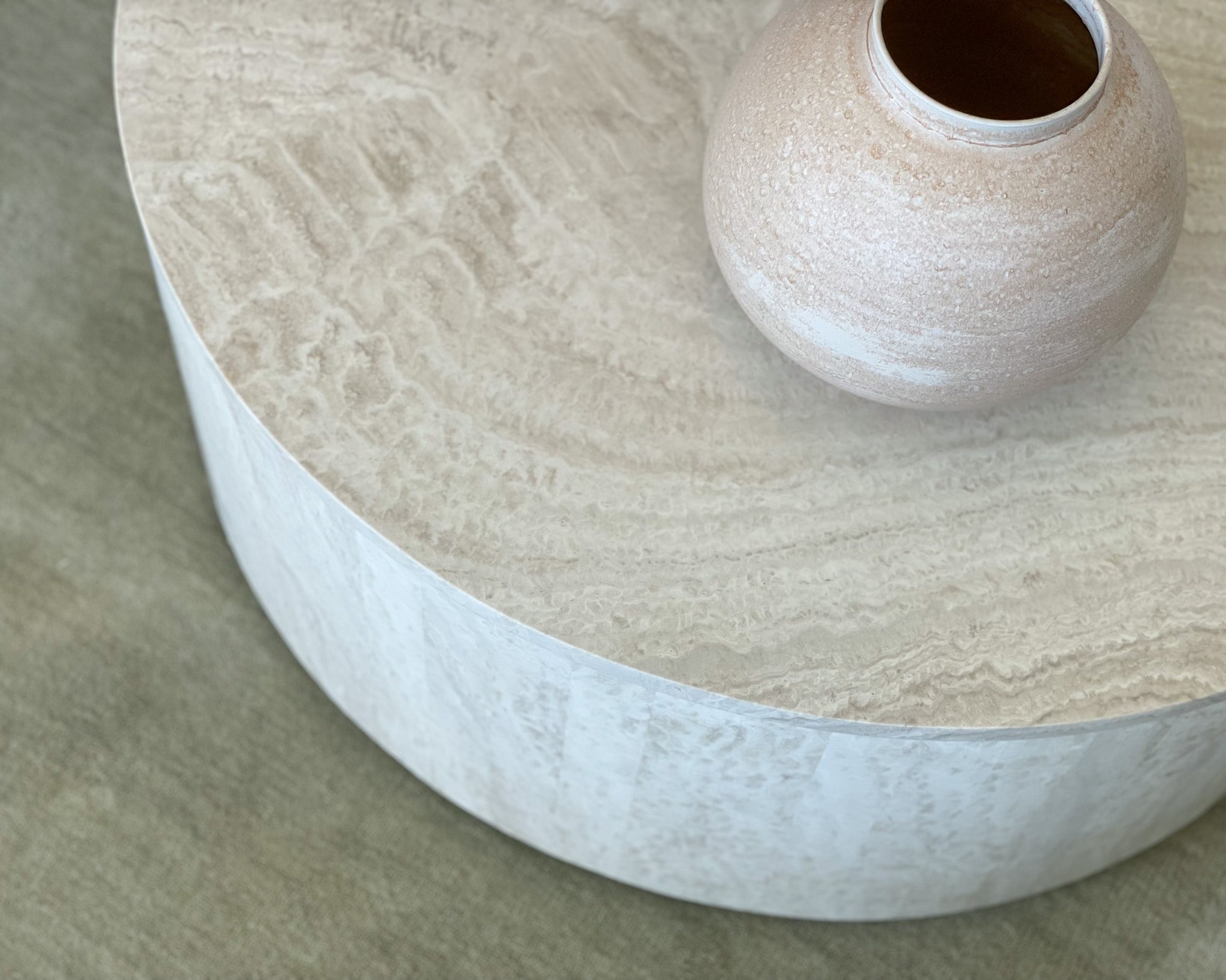 Travertine Round Block Coffee Table – ORNAMENT